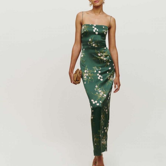 Reformation Dresses Reformation Frankie Silk Dress Green Floral